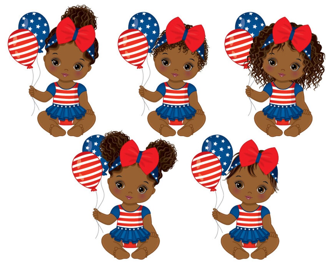 4th of July Baby Clipart Vector Cute Black Baby Clipart | Etsy