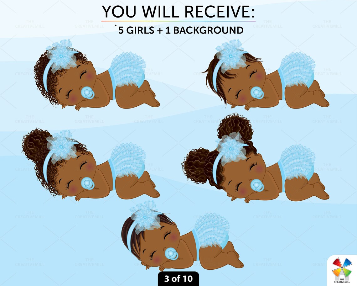 Black Baby Girl Clipart Vector Newborn Blue Baby Baby - Etsy