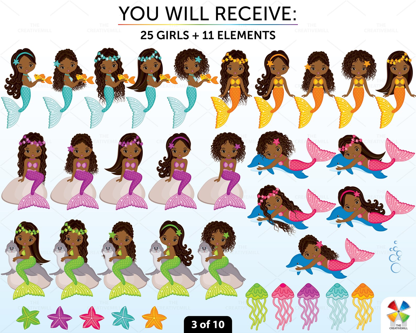 Mermaids Clipart Vector Mermaids Clipart Fish Girls - Etsy