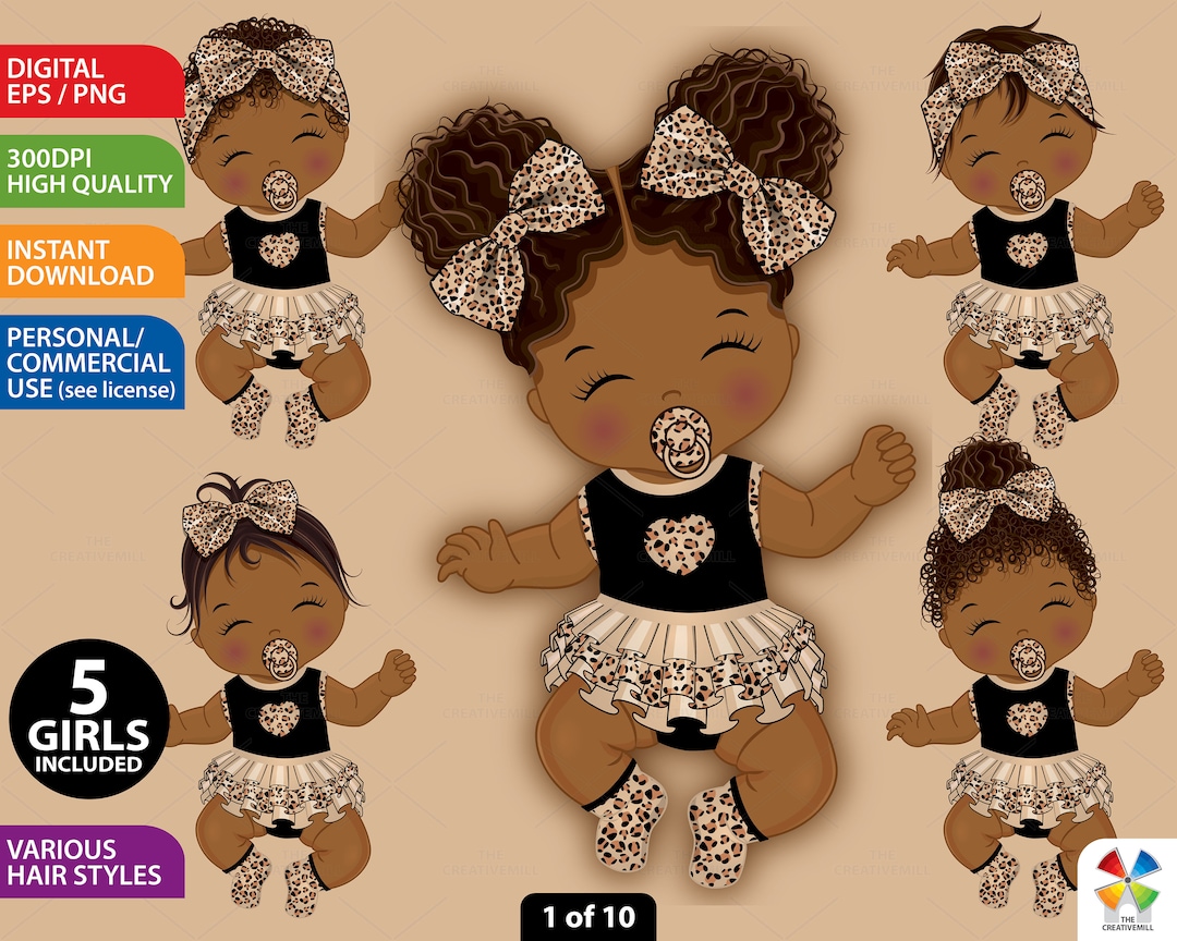 Baby Girl Clipart, Vector Newborn, Leopard Black Baby, Baby Shower ...