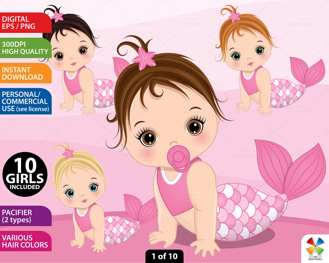 Cute Baby Mermaid Clipart Vector Newborn Clipart Baby Girl - Etsy