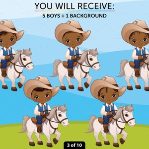 Little Cowboy Clipart, Vector Wild West, Afro Boy PNG, Boy Riding Horse ...
