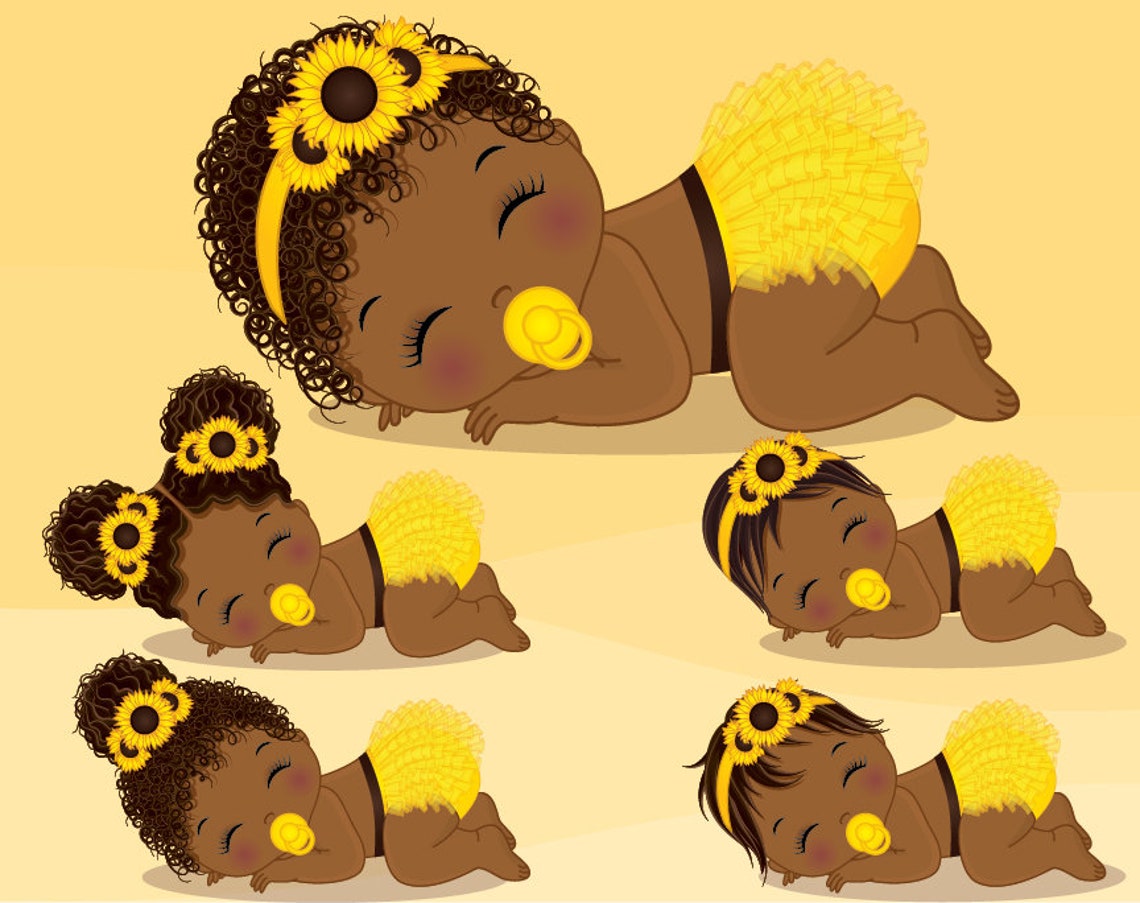 Sunflower Baby Girl Clipart Vector Newborn Yellow Baby | Etsy