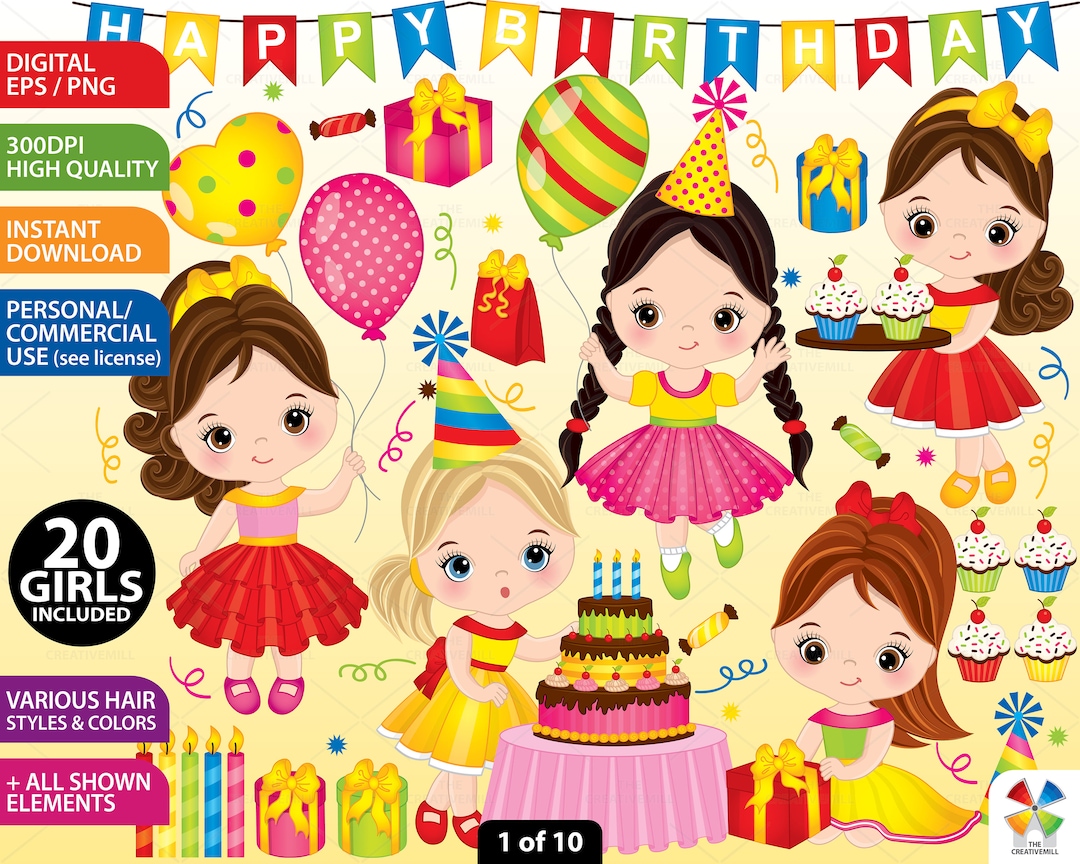 Birthday Party Clipart - Vector Birthday Clipart, Birthday Girls ...