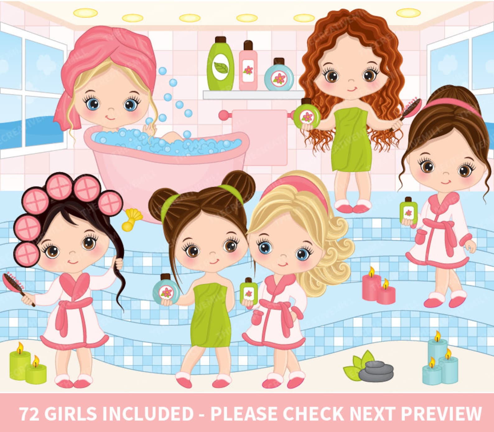72 Little Spa Girls Clipart Vector Spa Girl Spa Party | Etsy