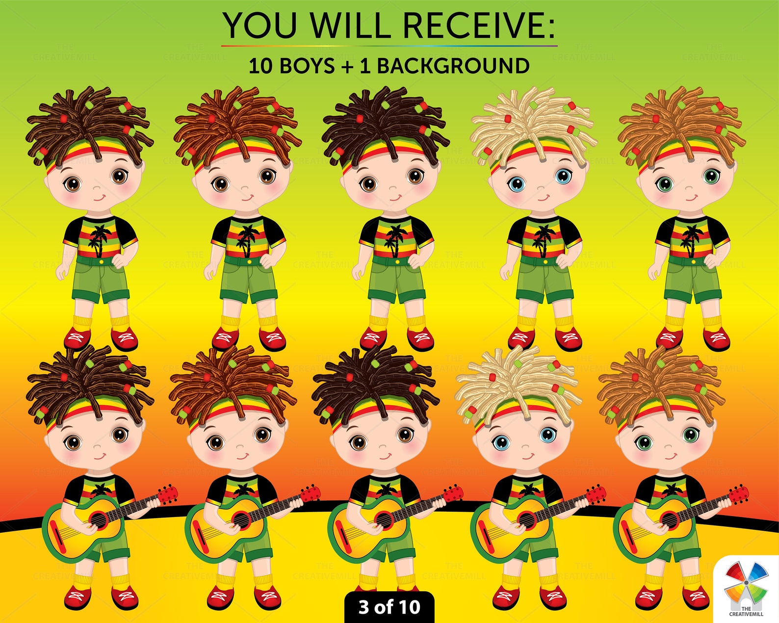 Reggae Boy Clipart Vector Rasta Boy Cute Little Boy Guitar - Etsy