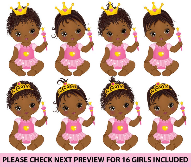Black Baby Princess Clipart Vector Baby Clipart Girl | Etsy