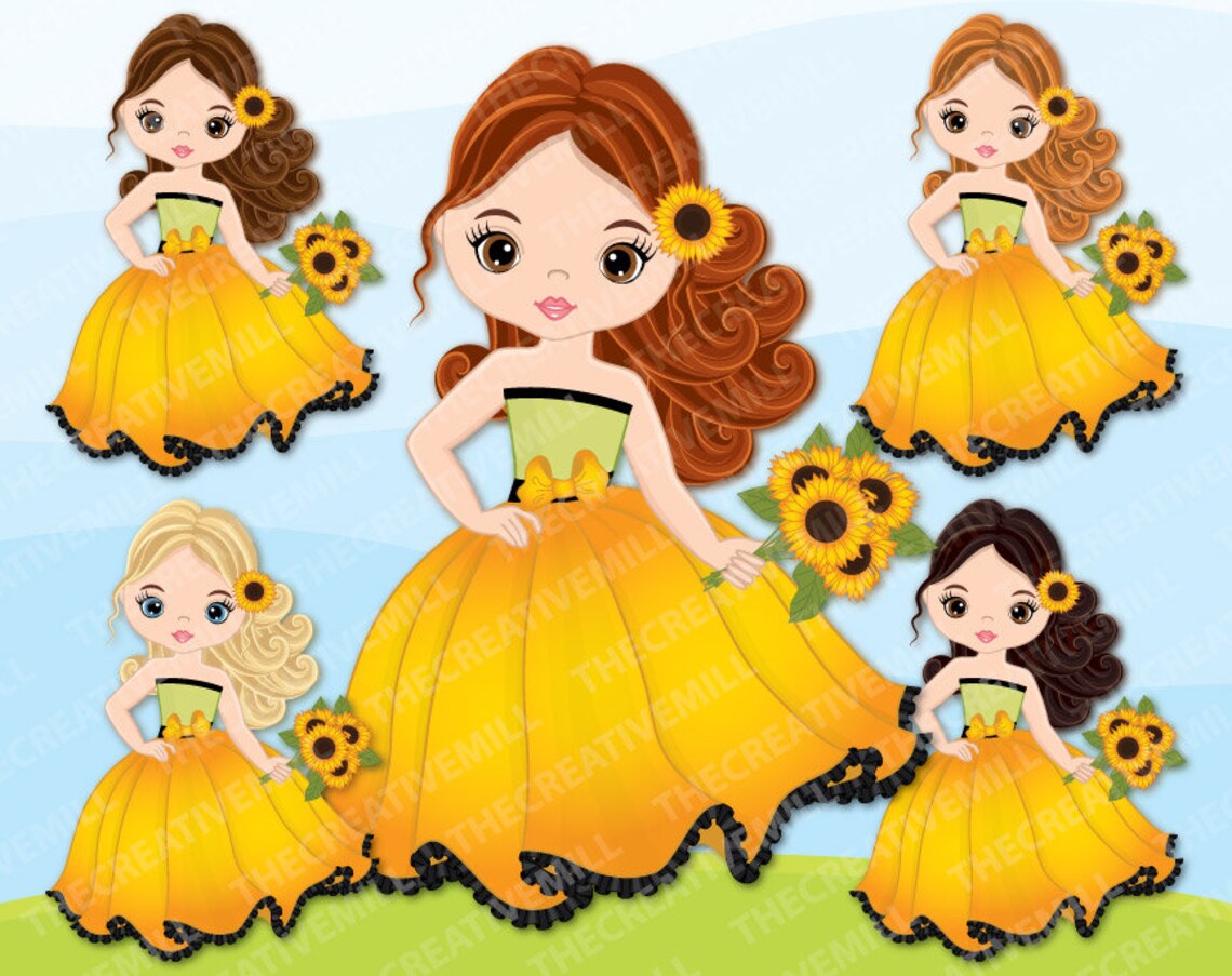 Sunflowers Clipart Vector Sunflowers Clipart Girls Clipart | Etsy