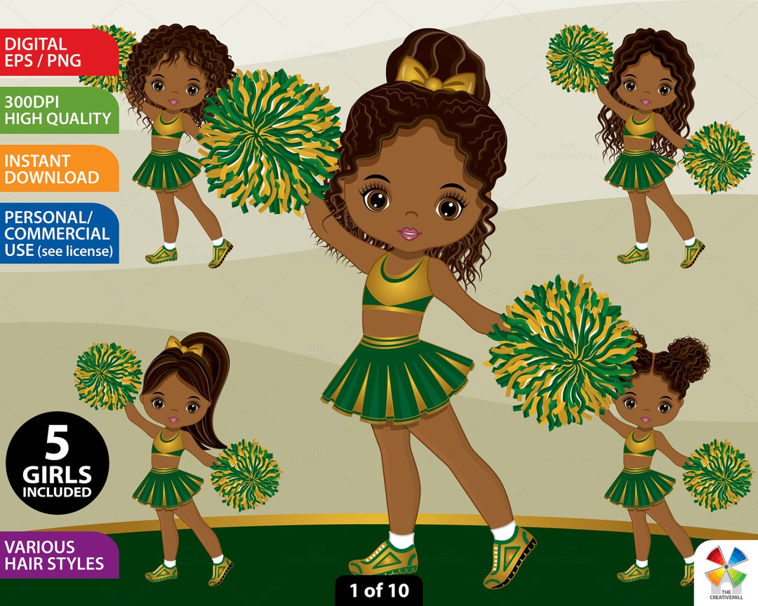 Black Cheerleader Clipart, Vector Pom, Sport, Gold Cheerleader PNG ...