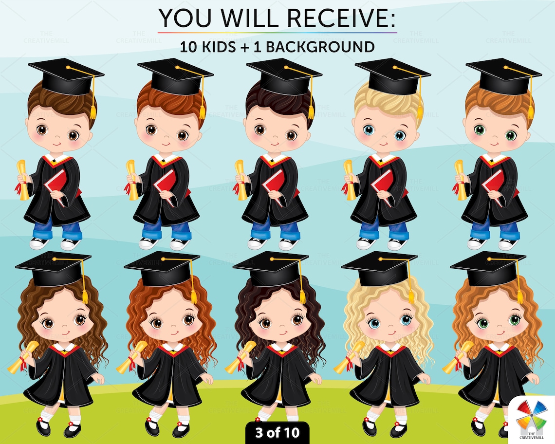 Graduation Kid Clipart Vector Preschool Students Diploma - Etsy