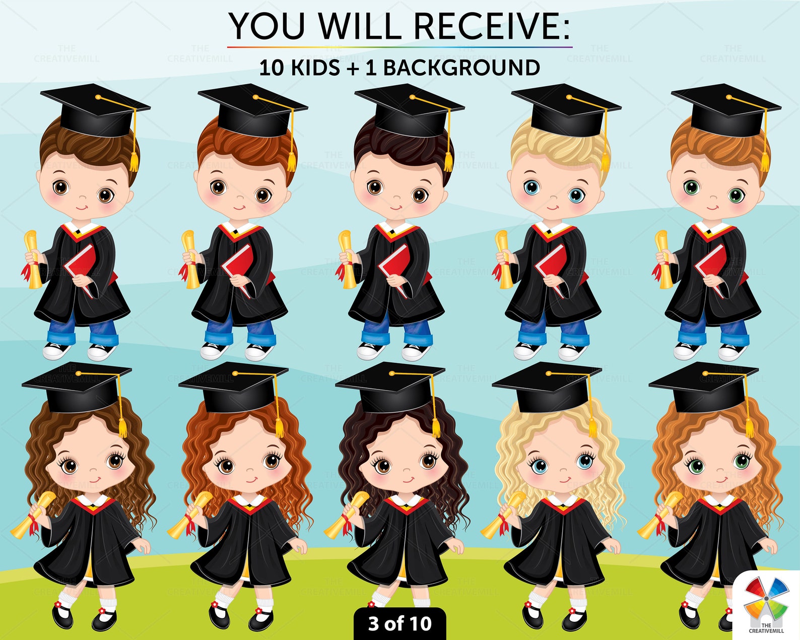 Graduation Kid Clipart Vector Preschool Students Diploma - Etsy