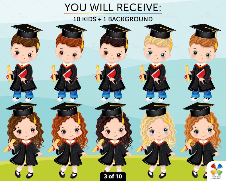 Graduation Kid Clipart Vector Preschool Students Diploma - Etsy