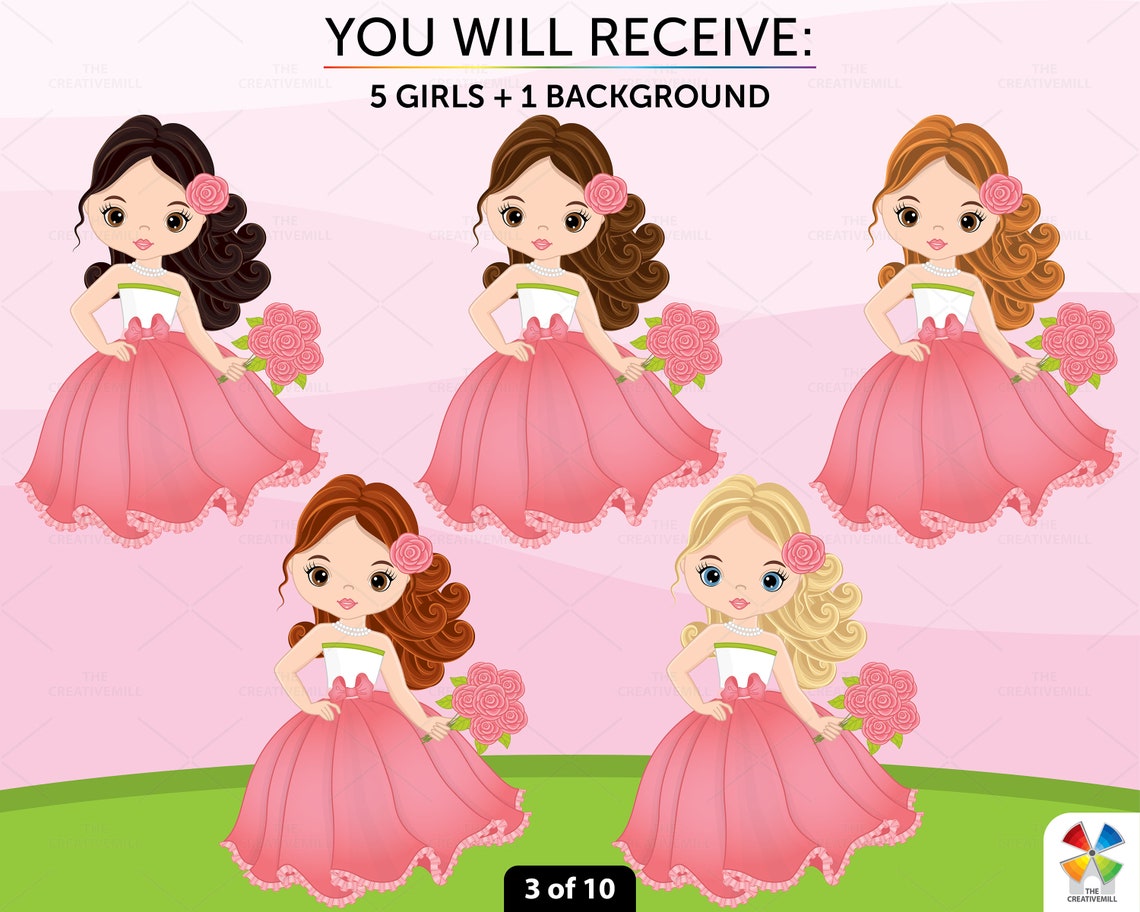 Spring Girl Clipart Vector Flower Girl Clipart Girls - Etsy