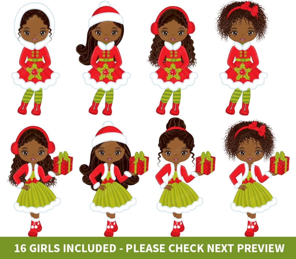 Christmas Girls Clipart Vector Christmas Girls Clipart | Etsy