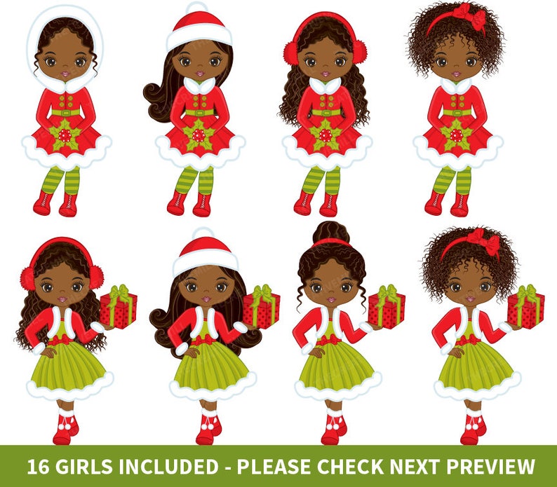 Christmas Girls Clipart Vector Christmas Girls Clipart | Etsy