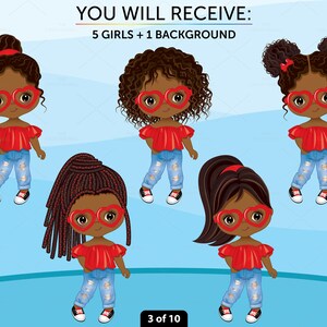 Cute Afro Girl Clipart, Vector Little Girl, Red, Denim, Jeans, Doll ...