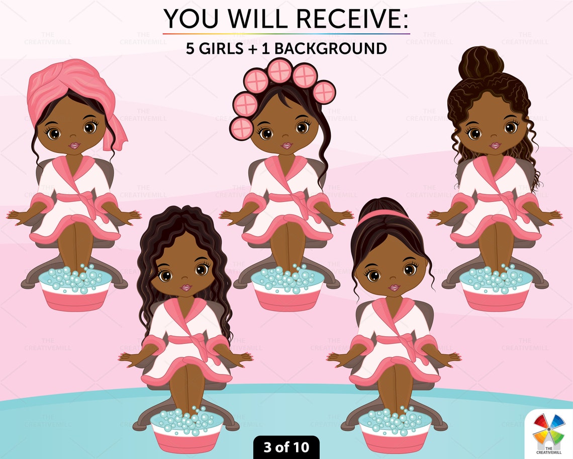 African American Spa Girls Clipart Vector Spa Girl Spa - Etsy