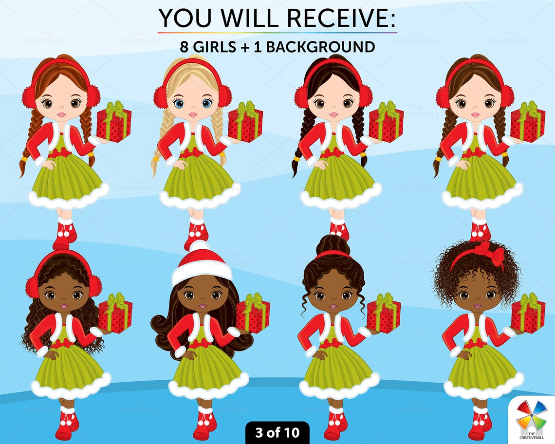 Christmas Girls Clipart Vector Christmas Clipart Girl - Etsy