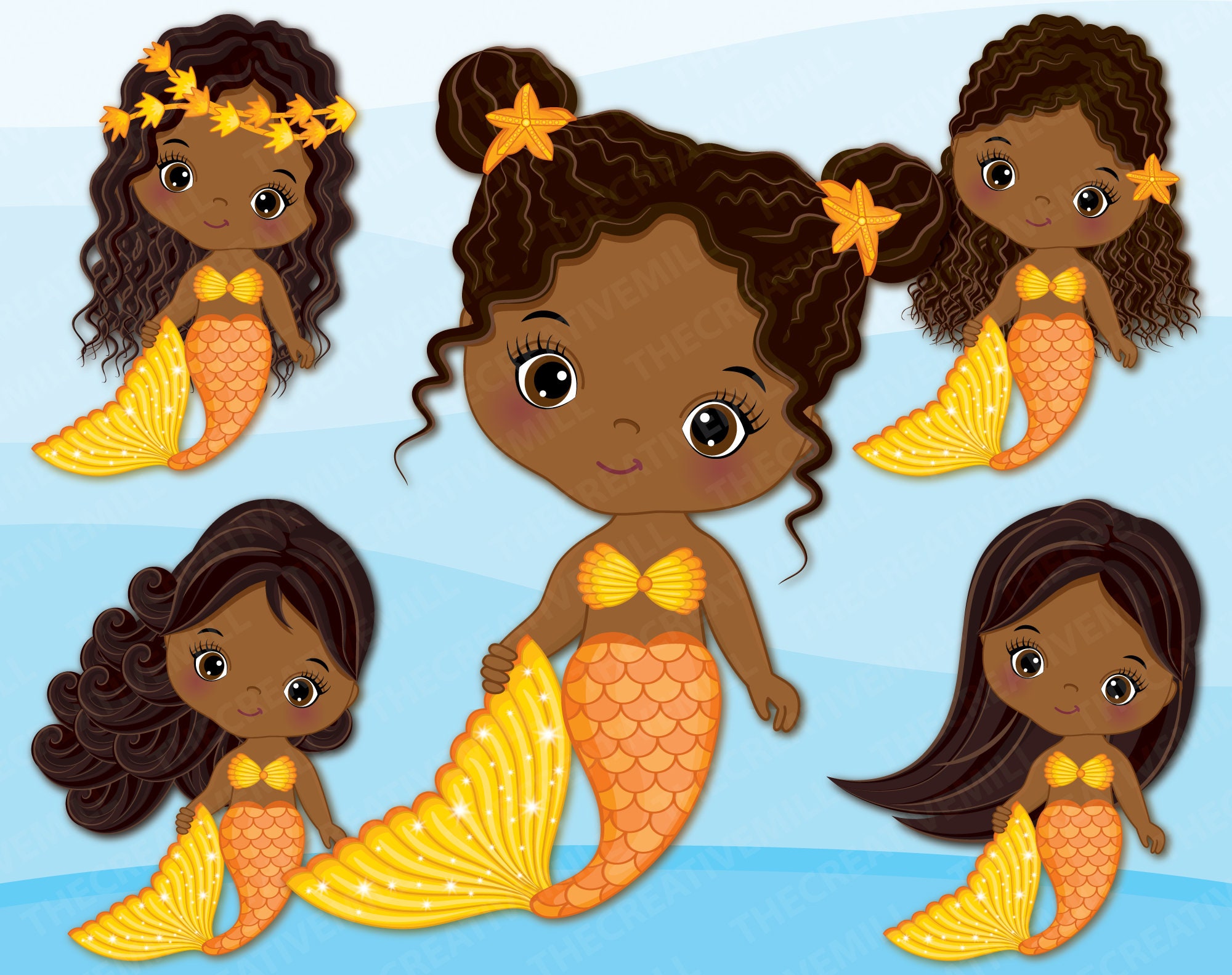 African American Little Mermaid Clipart Vector Mermaid | Etsy