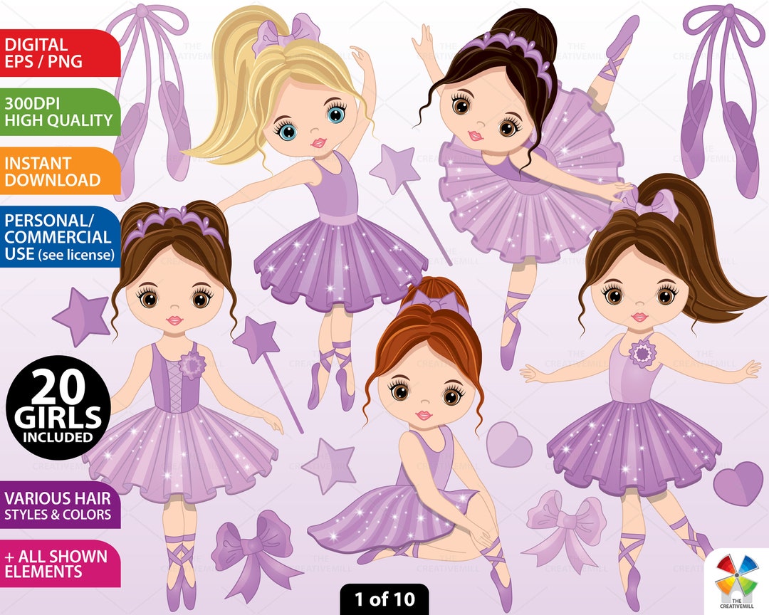 Ballerina Clipart - Vector Ballerina Clipart, Ballet Clipart, Purple ...
