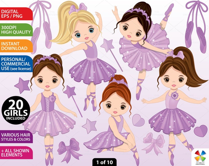 Ballerina Clipart - Vector Ballerina Clipart, Ballet Clipart, Purple ...