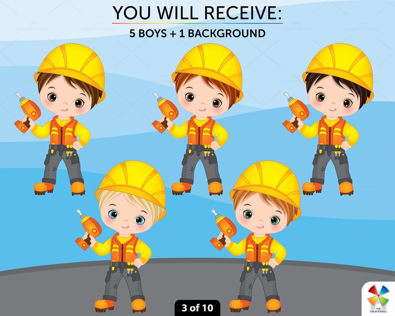 Construction Boy Clipart Vector Little Builder Kid Graphics - Etsy
