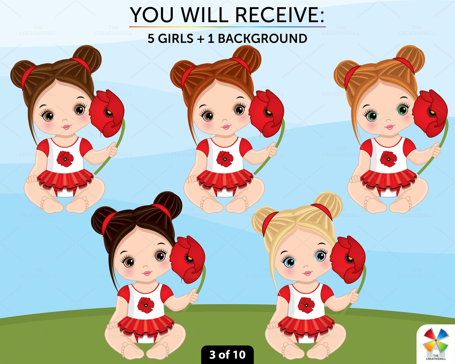 Poppy Baby Girl Clipart Vector Cute Girl Clipart Red Baby - Etsy