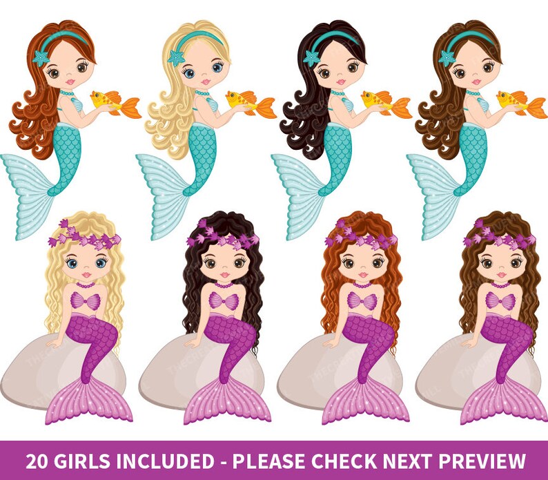 Mermaids Clipart Vector Mermaids Clipart Fish Girls | Etsy
