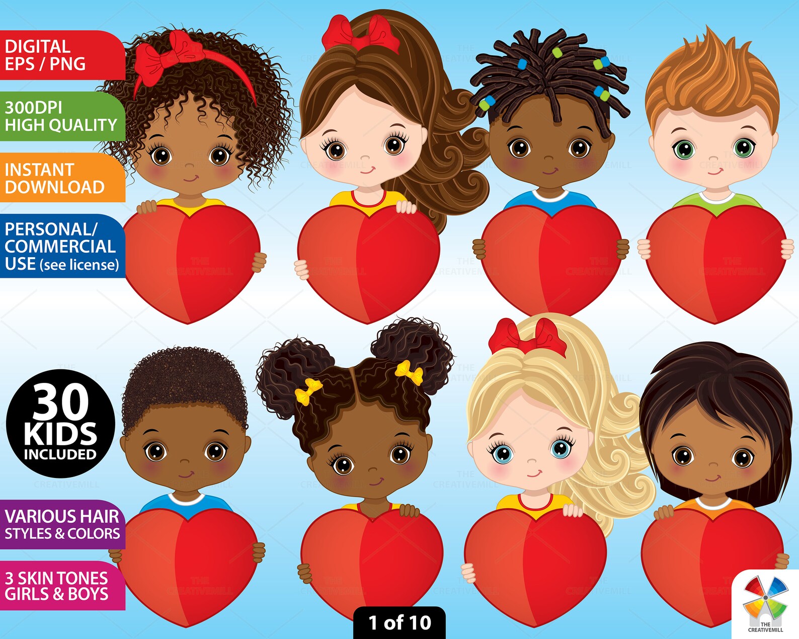 Kids Holding Hearts Clipart Vector Children African - Etsy