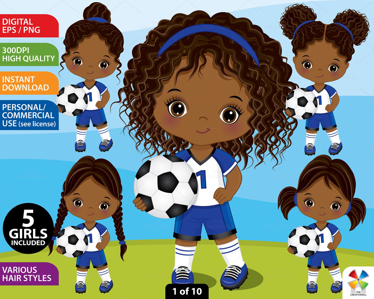 Soccer Black Girl Clipart Vector Football Cute Little Girl - Etsy