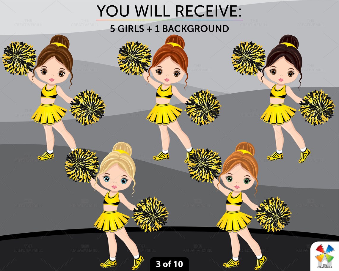 Yellow Cheerleader Clipart Vector Pom Sport Gold - Etsy