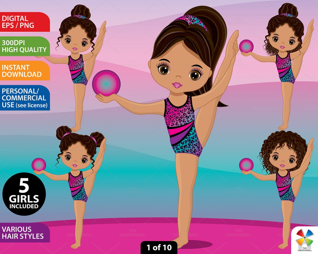 Gymnastics Clipart, Vector Gymnast, Cute Girl, Sport Kid, Hispanic ...