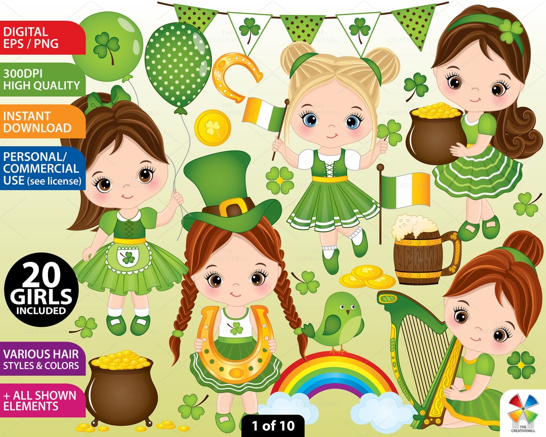 St. Patrick Girls Clipart - Vector St. Patrick Clipart, Little Girls ...