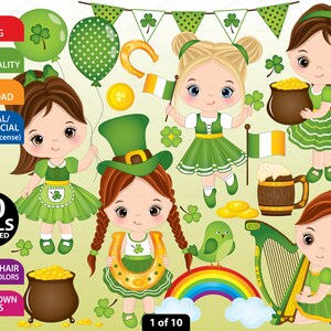 St. Patrick Girls Clipart - Vector St. Patrick Clipart, Little Girls ...