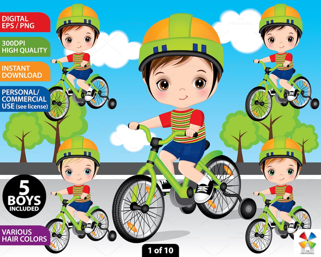 Bicycle Boy Clipart, Vector Boy Bike, Sport Kid Character, Toddler PNG ...