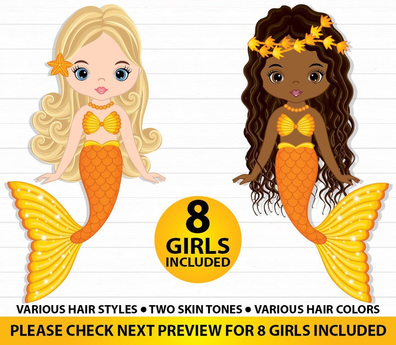 Mermaids Clipart Vector Mermaids Clipart Fish Girls | Etsy