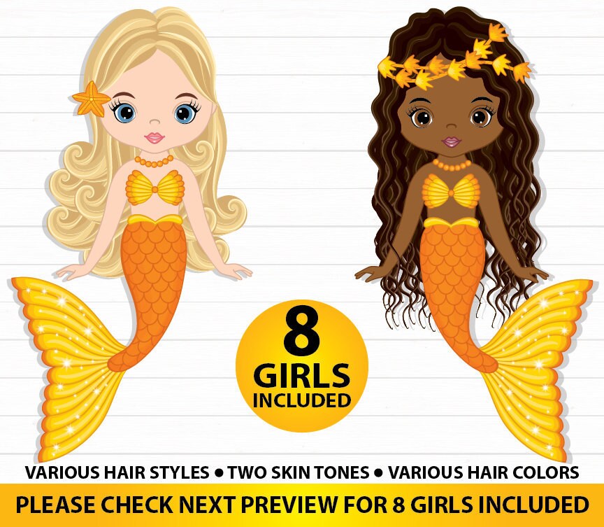 Vector Mermaids Clip Art Mermaid Clipart Fish Girls Clipart Mermaid ...