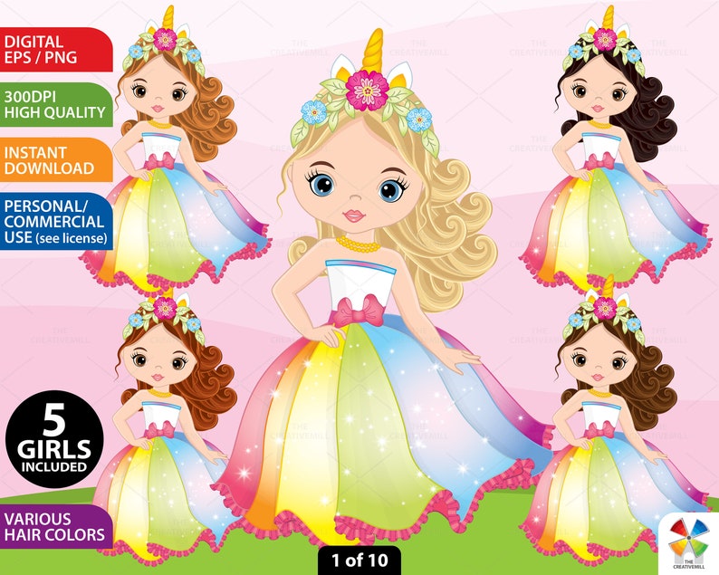 Unicorn Girl Clipart Vector Unicorn Girl Clipart Princess - Etsy