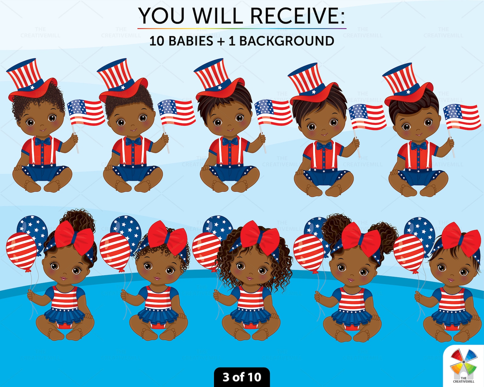4th of July Baby Clipart - Vector Cute Black Baby Clipart, Independence ...