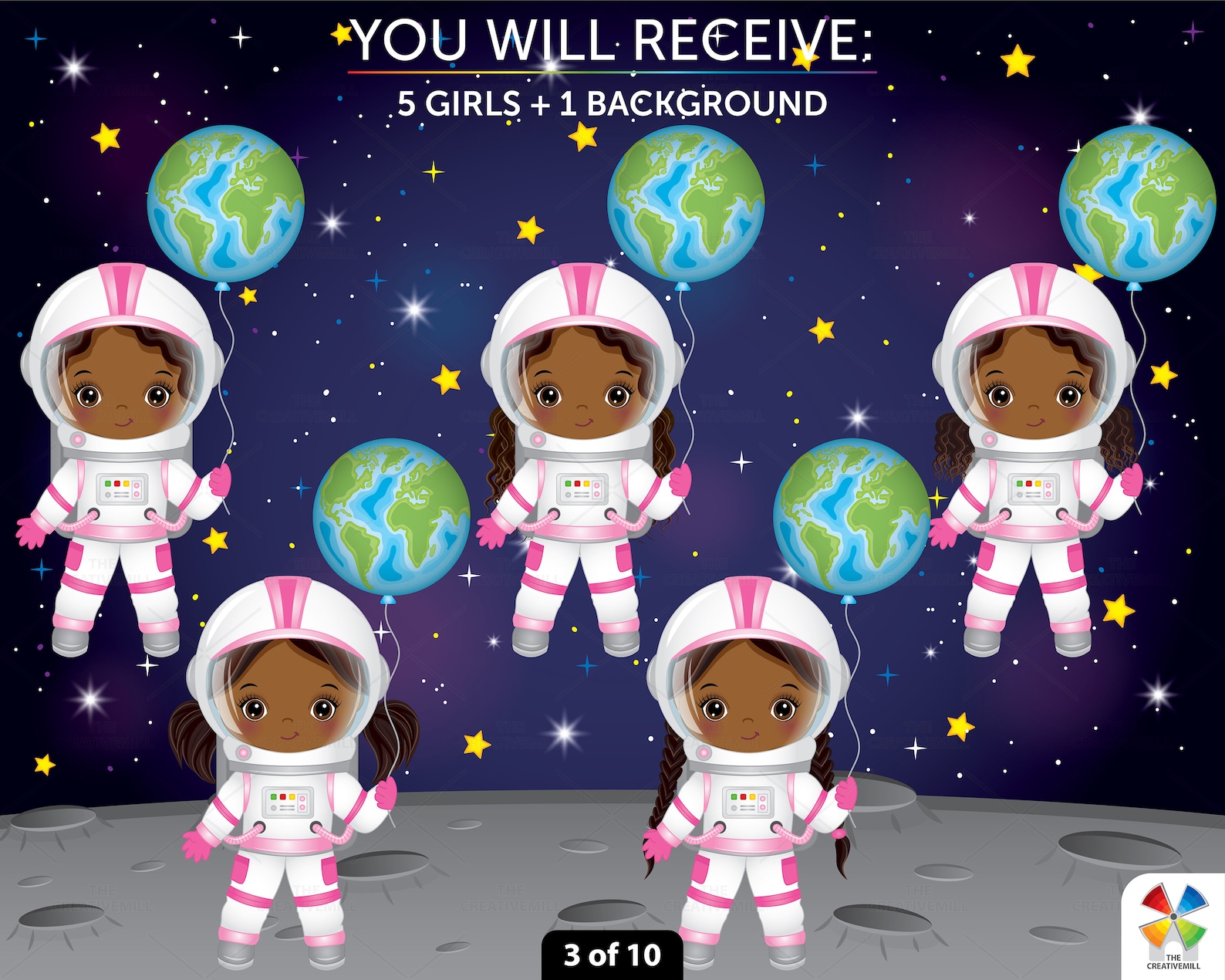 Girl Astronaut Clipart Vector Outer Space African American - Etsy