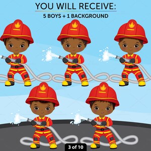 Black Boy Firefighter Clipart, Vector Fireman, Afro Little Boy, Fire ...