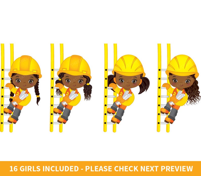 Construction Girls Clipart Vector Construction Clipart Girl | Etsy