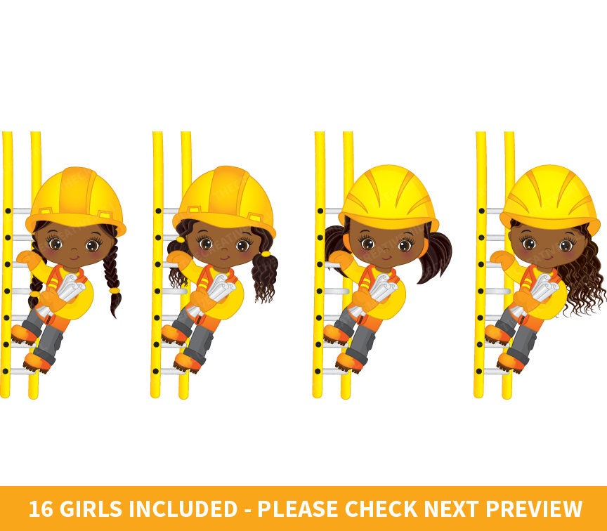 Construction Girls Clipart Vector Construction Clipart Girl | Etsy