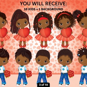 Valentine Day Kids Clipart, Vector Boy and Girl, African American, Love ...