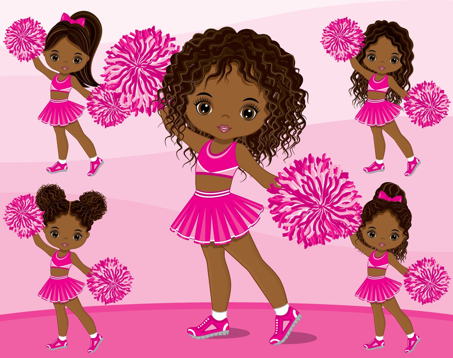 Pink Cheerleader Clipart Vector Pom Pom Sport Black | Etsy France