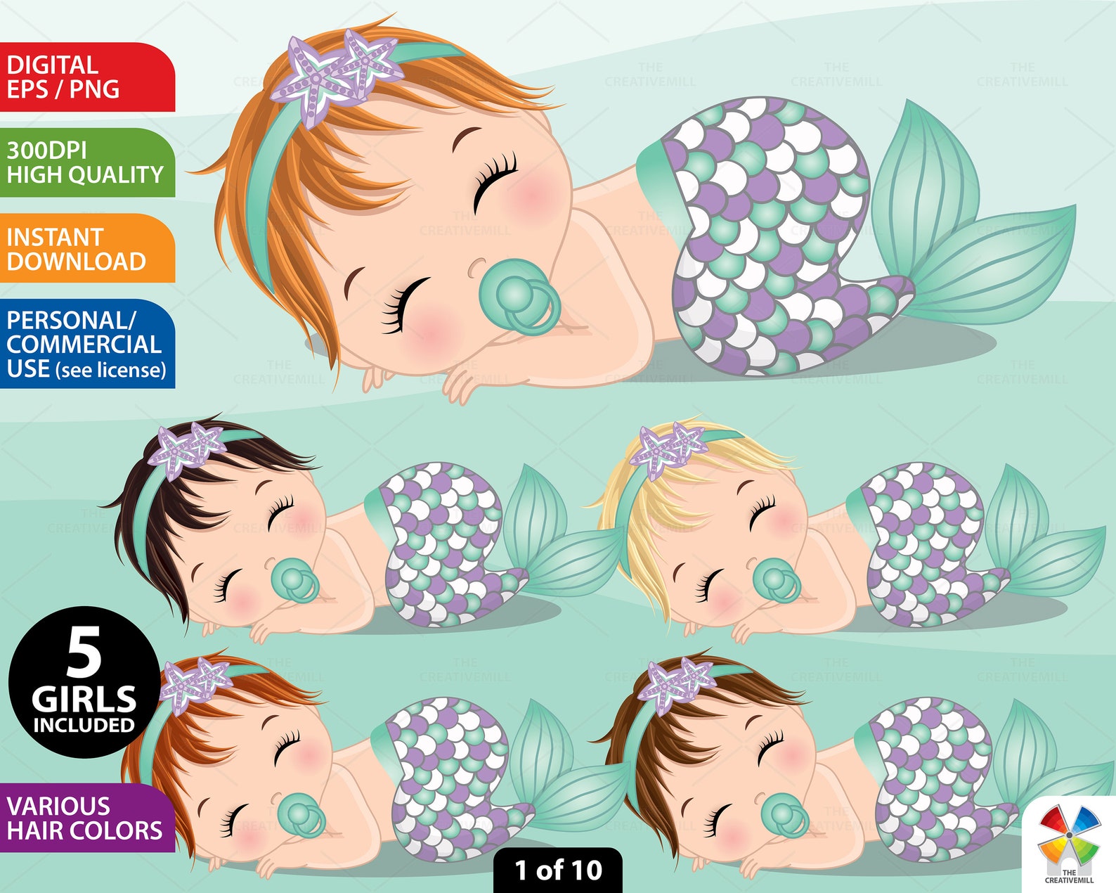 Sleeping Mermaid Clipart Newborn Clipart Cute Baby Girl - Etsy