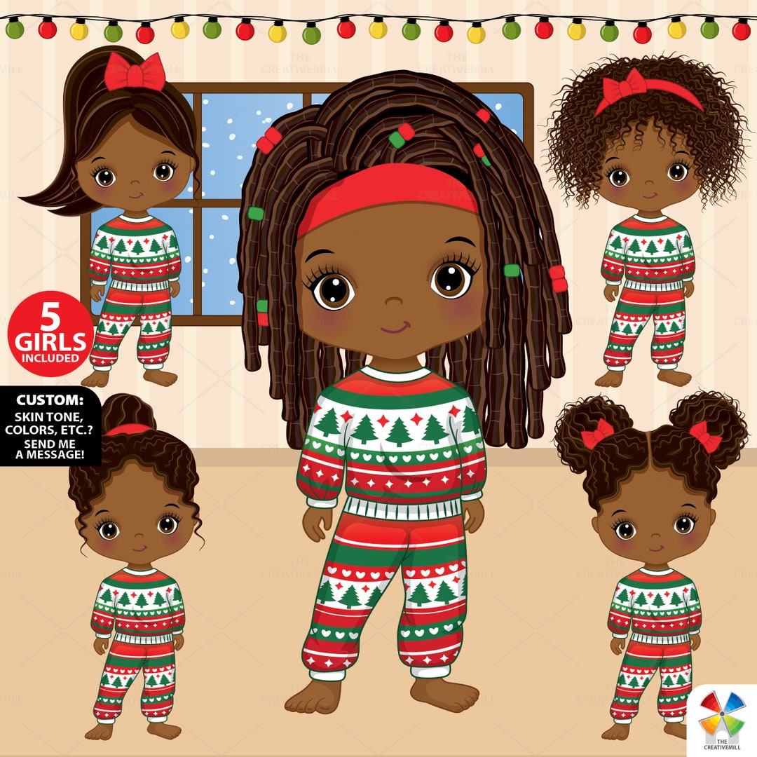 Christmas Girl Clipart, Vector Little Girl, Doll, Afro Character ...