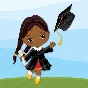 Graduation African American Girls Clipart Digital Vector | Etsy