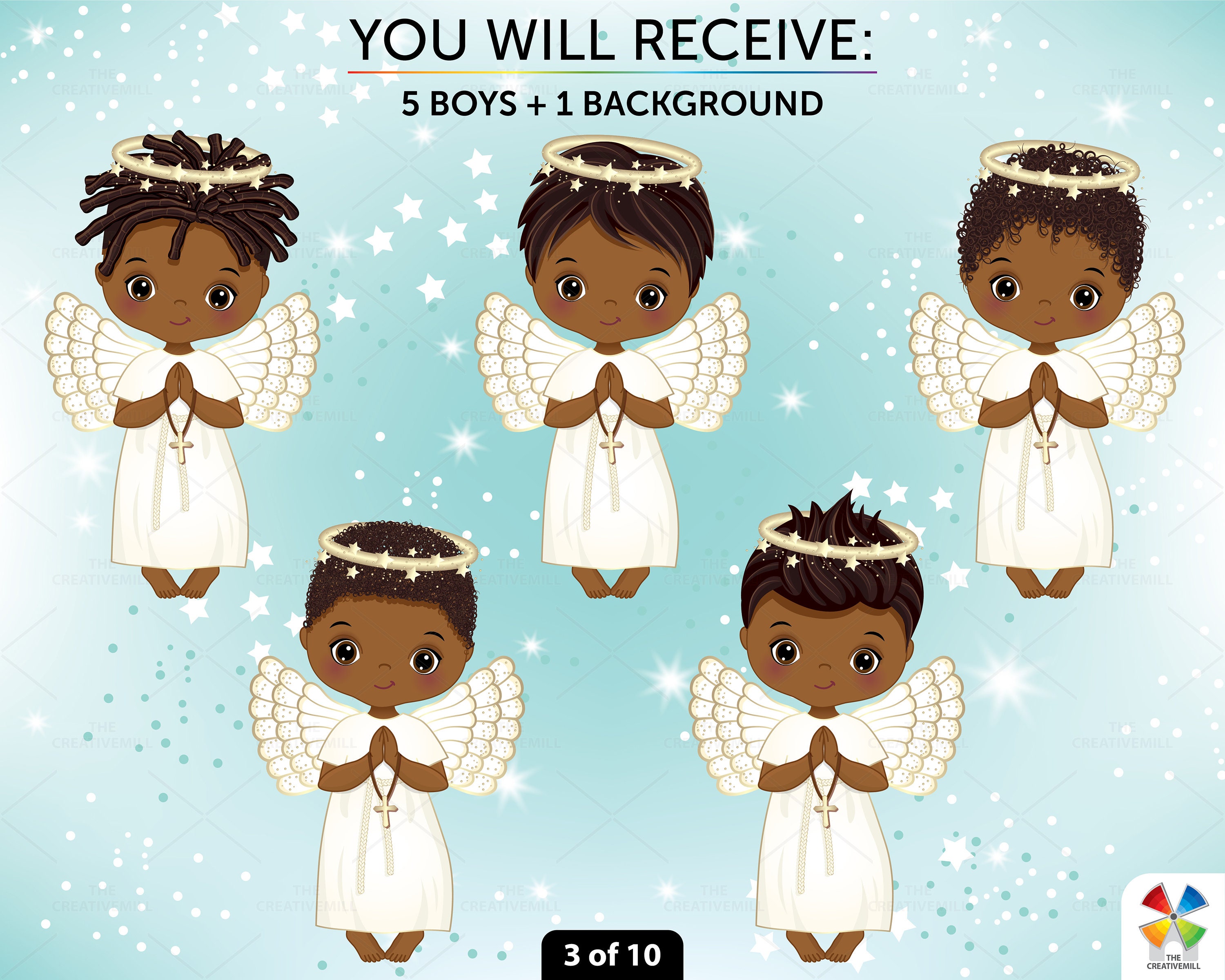 African American Christmas Angels Clipart