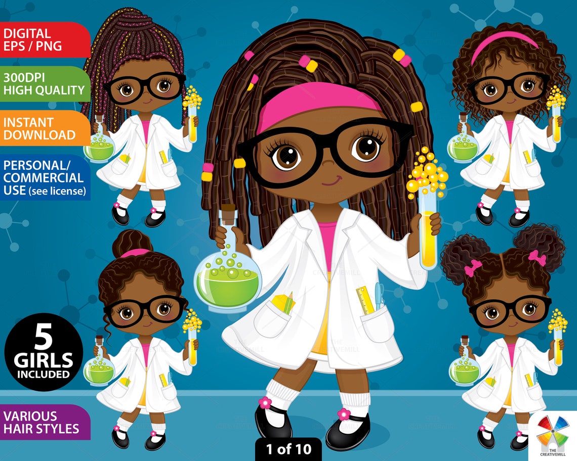 Little Scientist Clipart Vector Chemistry Afro Student PNG - Etsy